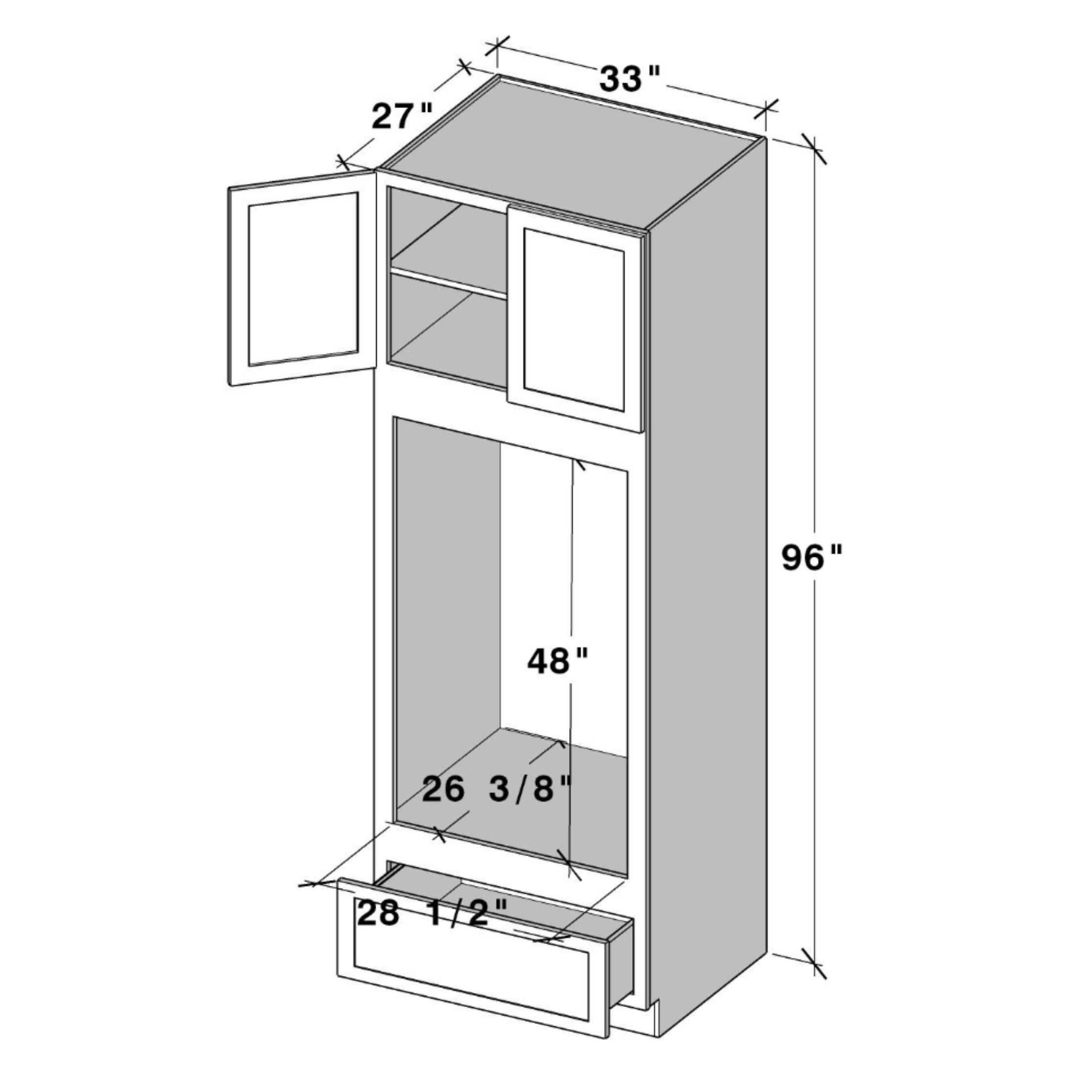 Slim Shaker Onyx Oven Pantry W33" X H96" X D27"